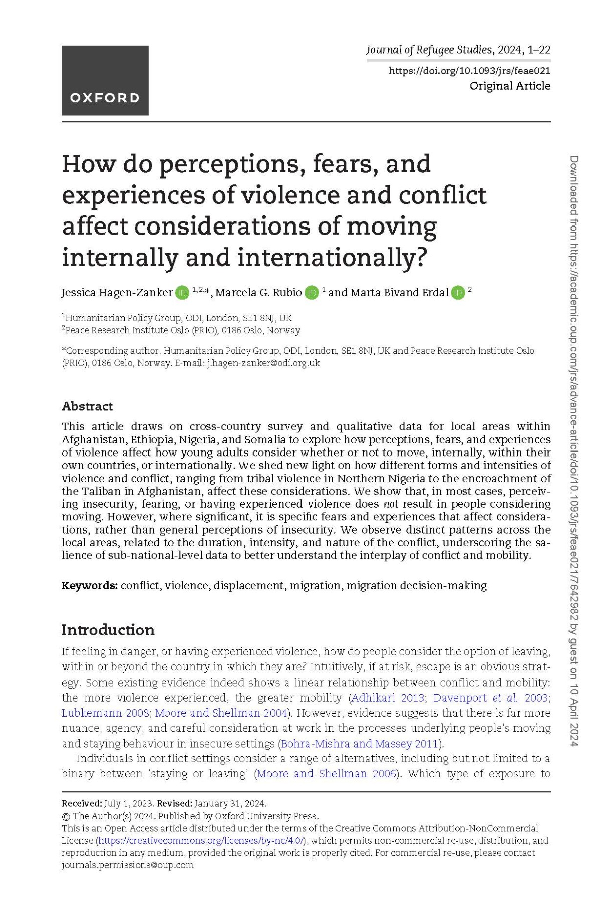 How do perceptions, fears, and experiences of violence and conflict ...